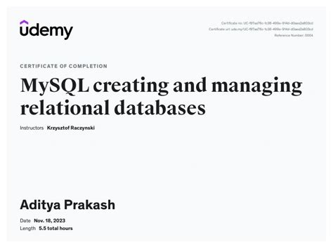 Completed Mysql Course At Udemy Aditya Prakash Posted On The Topic