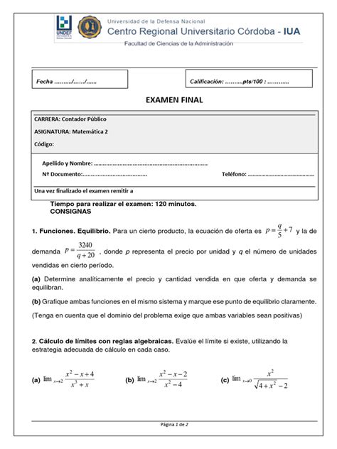 Cp Matemática 2 Modelo De PrÁctica 3 Pdf Integral Objetos