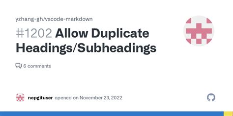 allow duplicate headings subheadings · issue 1202 · yzhang gh vscode