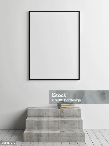 Mock Up Poster Dengan Tangga Beton Ruang Pameran Foto Stok Unduh Gambar Sekarang Bingkai