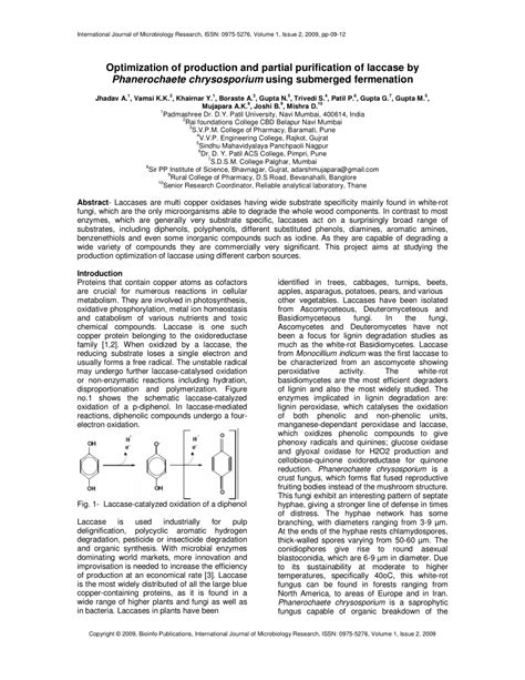 Pdf Optimization Of Production And Partial Purification Of Laccase By Phanerochaete