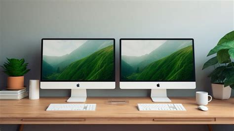 Premium Photo A Photo Of A Dual Monitor Computer Workstation