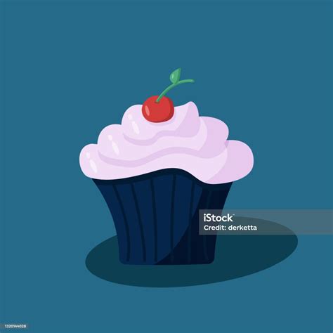 베리 크림과 체리달콤한 디저트 컵케이크의 벡터 일러스트레이션 개체 그룹에 대한 스톡 벡터 아트 및 기타 이미지 개체 그룹