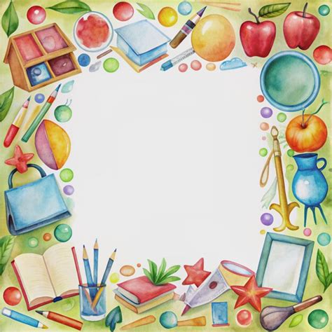 Watercolor School Supplies Frame Premium Ai Generated Image
