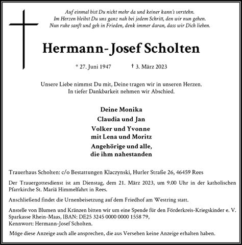 Alle Traueranzeigen für Hermann Josef Scholten trauer rp online de