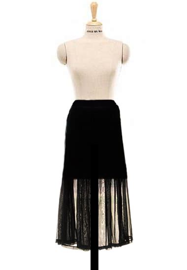 Half Sheer Black Chiffon Maxi Skirt Side Split