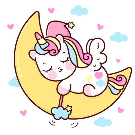 Desenho De Pégaso De Unicórnio Fofo Dormindo Na Lua Segurando Uma