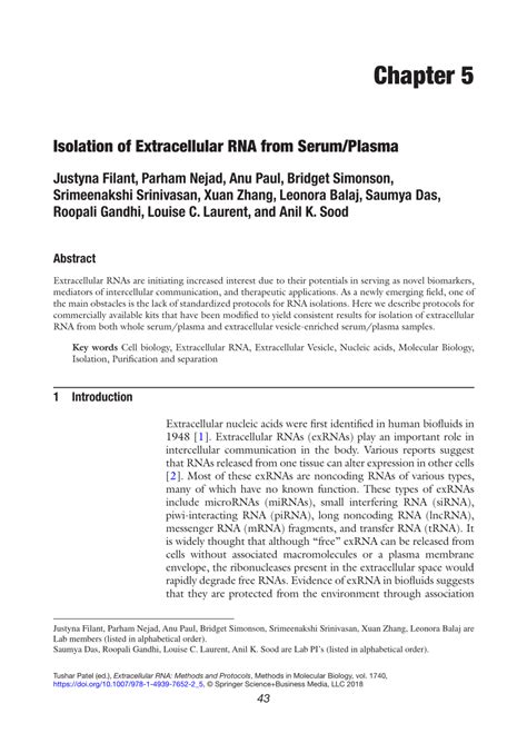 PDF Isolation Of Exosomal RNA From Serum Or Plasma Using The Norgen BioTek Plasma Serum