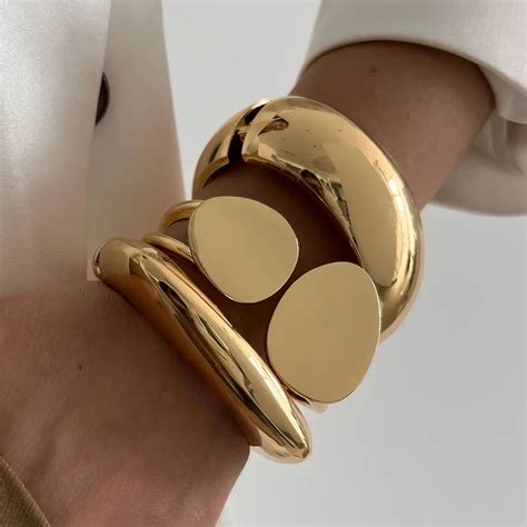 Gilded Statement Bangle Set Pearl Cuff Bangles Arm Cuff Bracelet