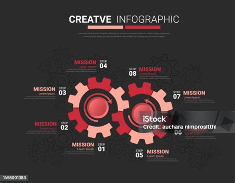 기어 톱니바퀴 인포그래픽 템플릿 엔지니어링 기술 진행 비즈니스 프레젠테이션 시작 벡터 개념 프로세스 부품 옵션에 대한 8단계 벡터 그림입니다 인포그래픽에 대한 스톡 벡터