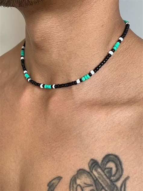 Turquoise Collar Glass Embellished Mens Fashion Jewelry Mens Beaded
