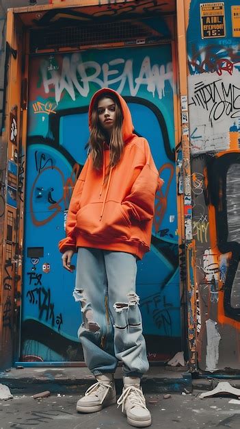Premium Photo Urban Streetwear Model Dressed In A Mix Of Oversized