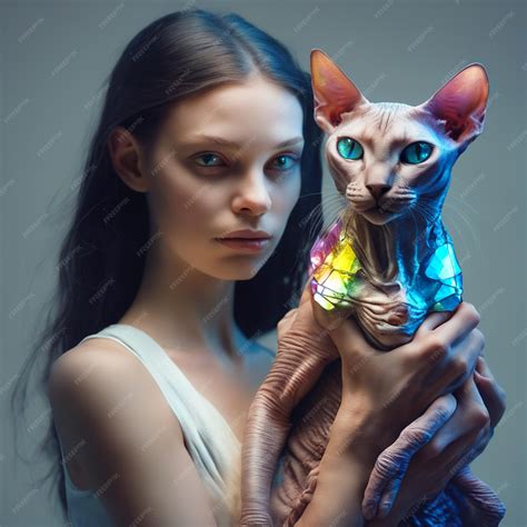 Bella Chica Alienígena Sosteniendo Una Esfinge Gato Bajo Clave Efecto