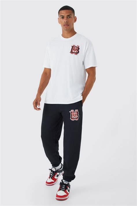 Oversized Bm Graphic Tee And Jogger Set Boohoo Uk