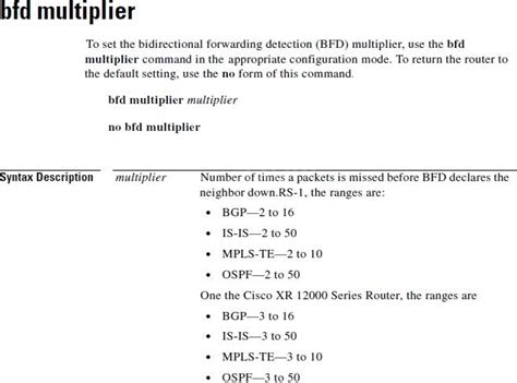 When Configuring Bfd The Multiplier Configuration Option Is Used To
