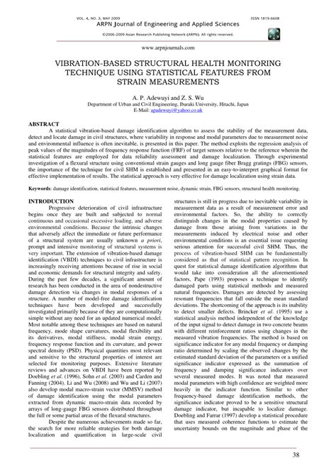 Pdf Vibration Based Structural Health Monitoring Technique Using Statistical Features From