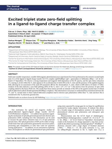Excited Triplet State Zero Field Splitting In A Ligand To Ligand Charge