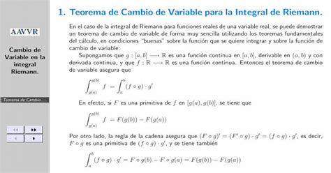 1 Teorema De Cambio De Variable Para La Integral De Riemann · Teorema
