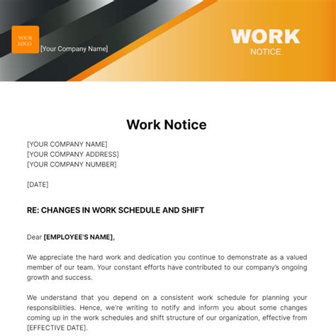 Professional Work Notice Template Edit Online And Download Example