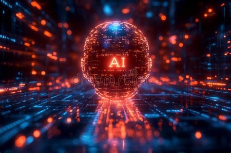 abstract ai head with data streams and binary codes flowing through surrounded by holographic