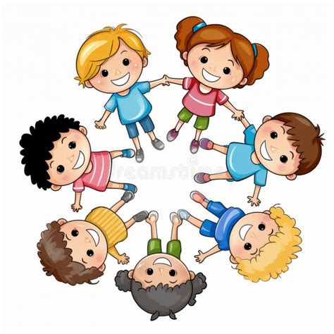 Dessin Animé Enfants Debout Dans Un Cercle Vectoriel Illustration