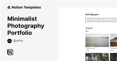 Minimalist Photography Portfolio Template by Ánh Notion Marketplace