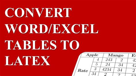 How To Convert Wordexcel Tables To Latex Youtube
