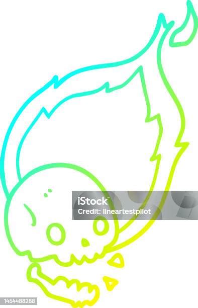 Dessin Au Trait Dégradé Froid Dun Crâne Enflammé De Dessin Animé