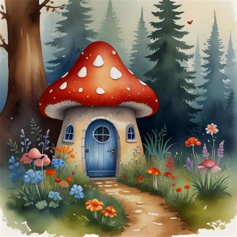 A Red Mushroom House With A White Door And A Window The House Is