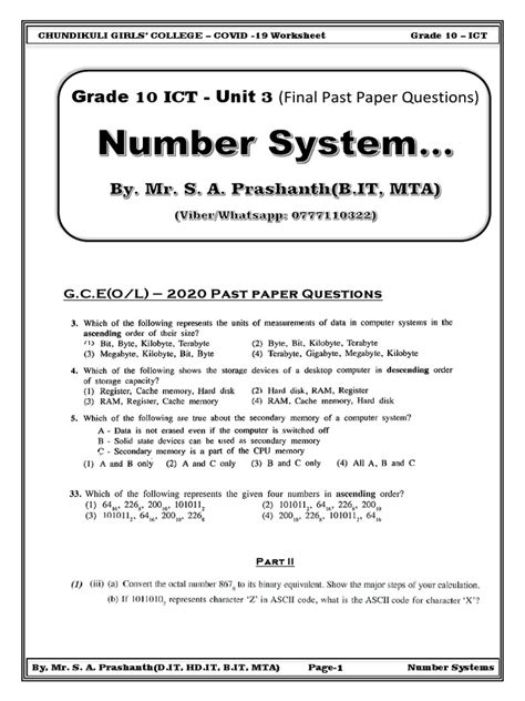 Grade 10 Unit 3 Number Systems Past Paper Questions English Pdf