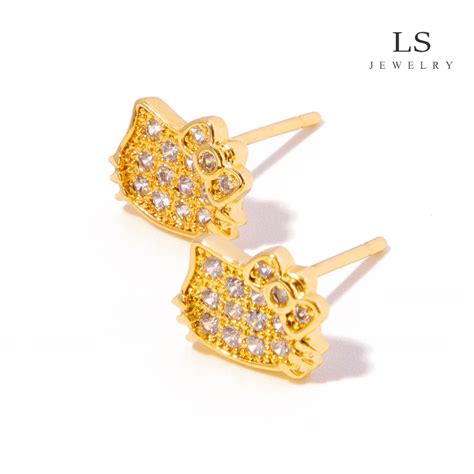 Ls ต่างหูทอง 18k ของผู้หญิงต่างหูรูปแมวน่ารักต่างหูทอง 449e