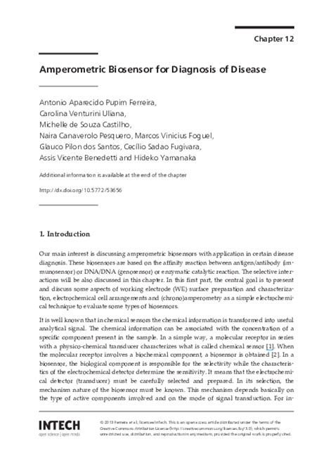 Pdf Amperometric Biosensor For Diagnosis Of Disease