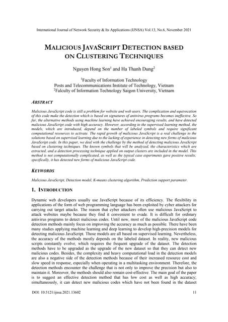 Malicious Javascript Detection Based On Clustering Techniques Pdf