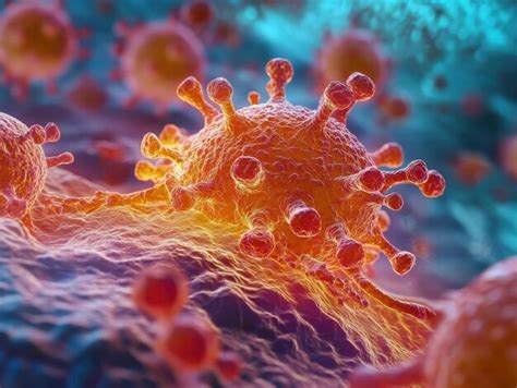 Virus Attacking A Cell Depicted As A Vivid Microscopic Battle Premium Ai Generated Image