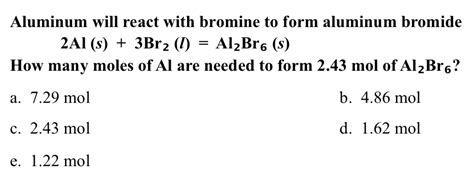 Solved Aluminum Will React With Bromine To Form Aluminum