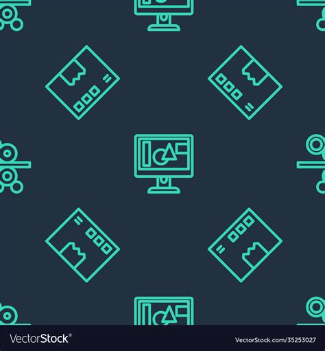 Set Line Computer Monitor Screen Carton Cardboard Vector Image