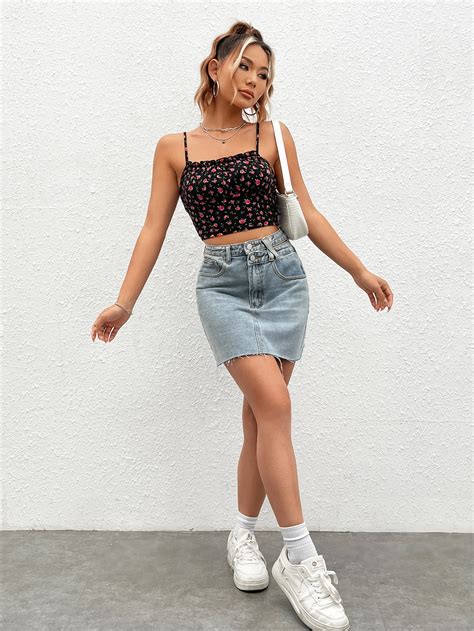 Shein Qutie Cottagecore Ditsy Floral Print Frill Trim Cami Top Shein Usa