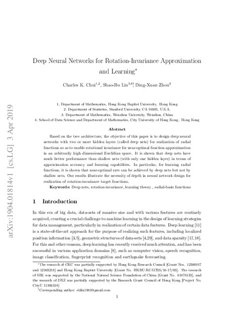 Pdf Deep Neural Networks For Rotation Invariance Approximation And