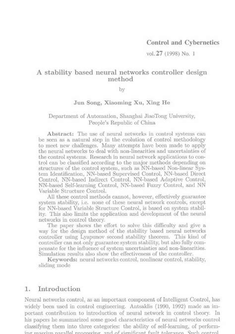 Pdf A Stability Based Neural Networks Controller Design Method Dokumen Tips