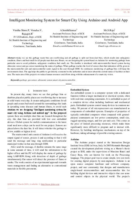 Pdf Intelligent Monitoring System For Smart City Using Arduino And
