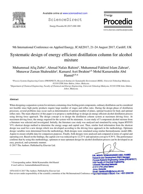 Pdf Systematic Design Of Energy Efficient Distillation Column For