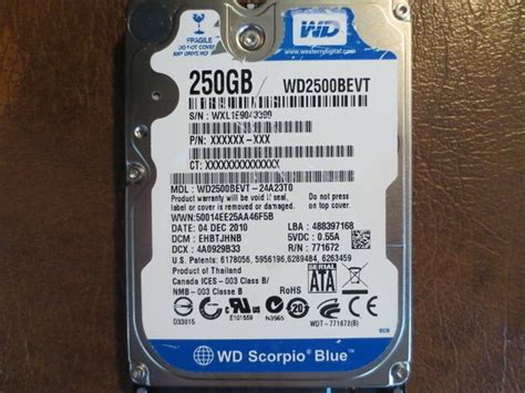 WD WD2500BEVT-24A23T0 DCM:EHBTJHNB 250gb Sata (Donor for Parts ...