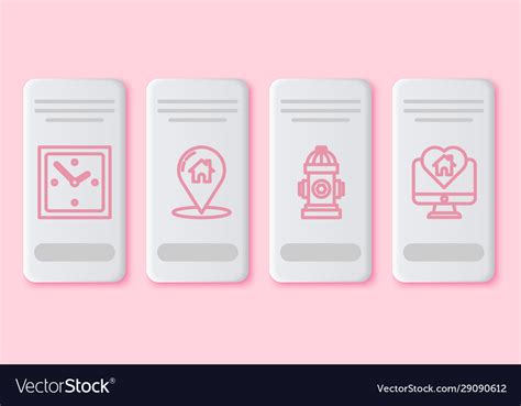 Set Line Clock Map Pointer With House Fire Vector Image
