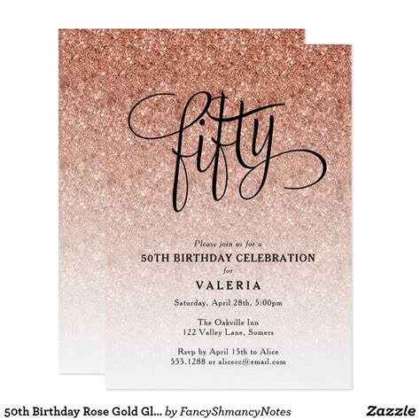 50th Birthday Rose Gold Glitter Invitation Zazzle Artofit
