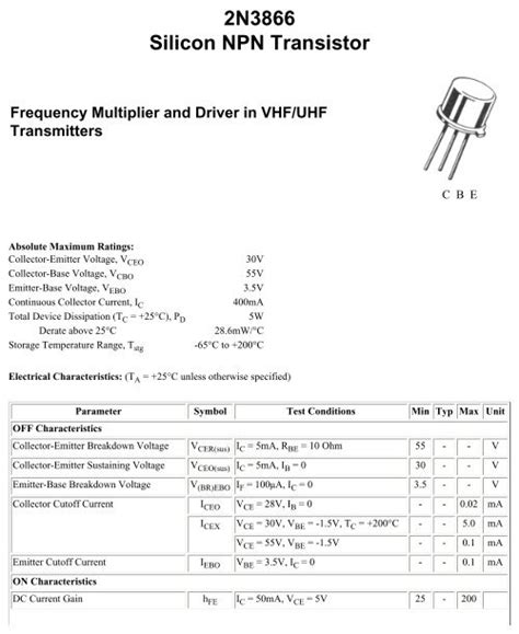 2n3866 Silicon Npn Transistor Electronics Diy