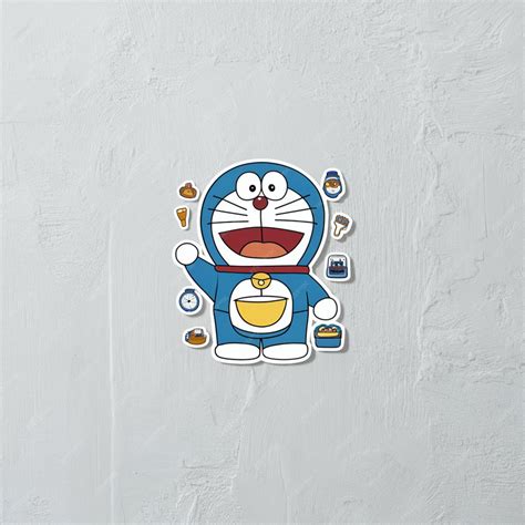 Doraemon Sticker Set Against A Plain White Background Premium Ai Generated Vector