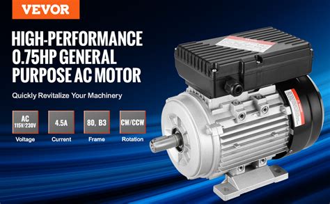 Vevor 055kw Electric Motor 1400rpm Ac 220~240v 45a 1 Phase 19mm Keyed