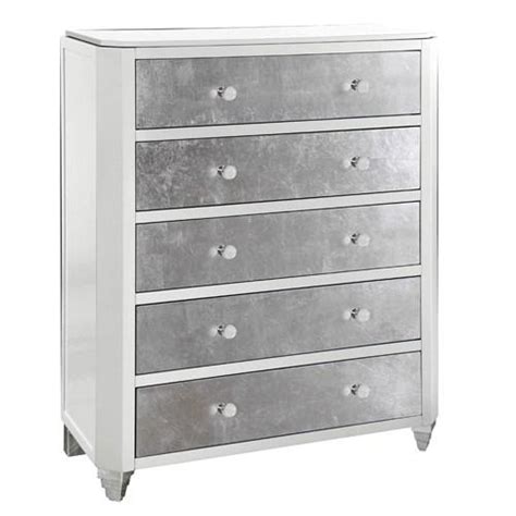 5 Silver Drawers White Dresser