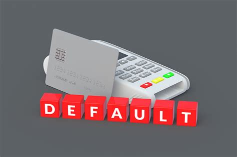 현금 인출기 및 신용 카드 근처의 큐브에서 Word가 기본값으로 사용됩니다 금융 위기 채무 불이행 은행 부문의 파산 경제적 문제 인플레이션 평가 절하 3d 렌더링 3차원