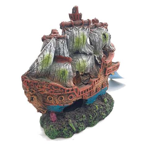 Adorno Decoración Acuario Barco Pecera Peces 15x67x14 Cm Patitas